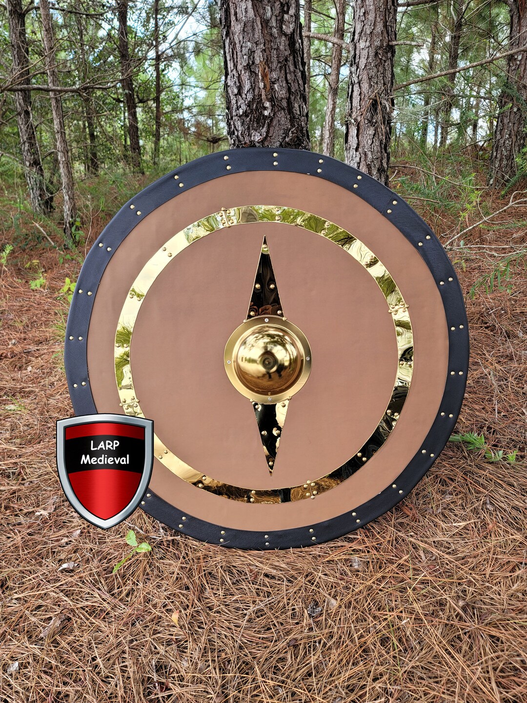 Royal Middle Ages Holy Knight Leather Wrapped Medieval Handmade Round ...