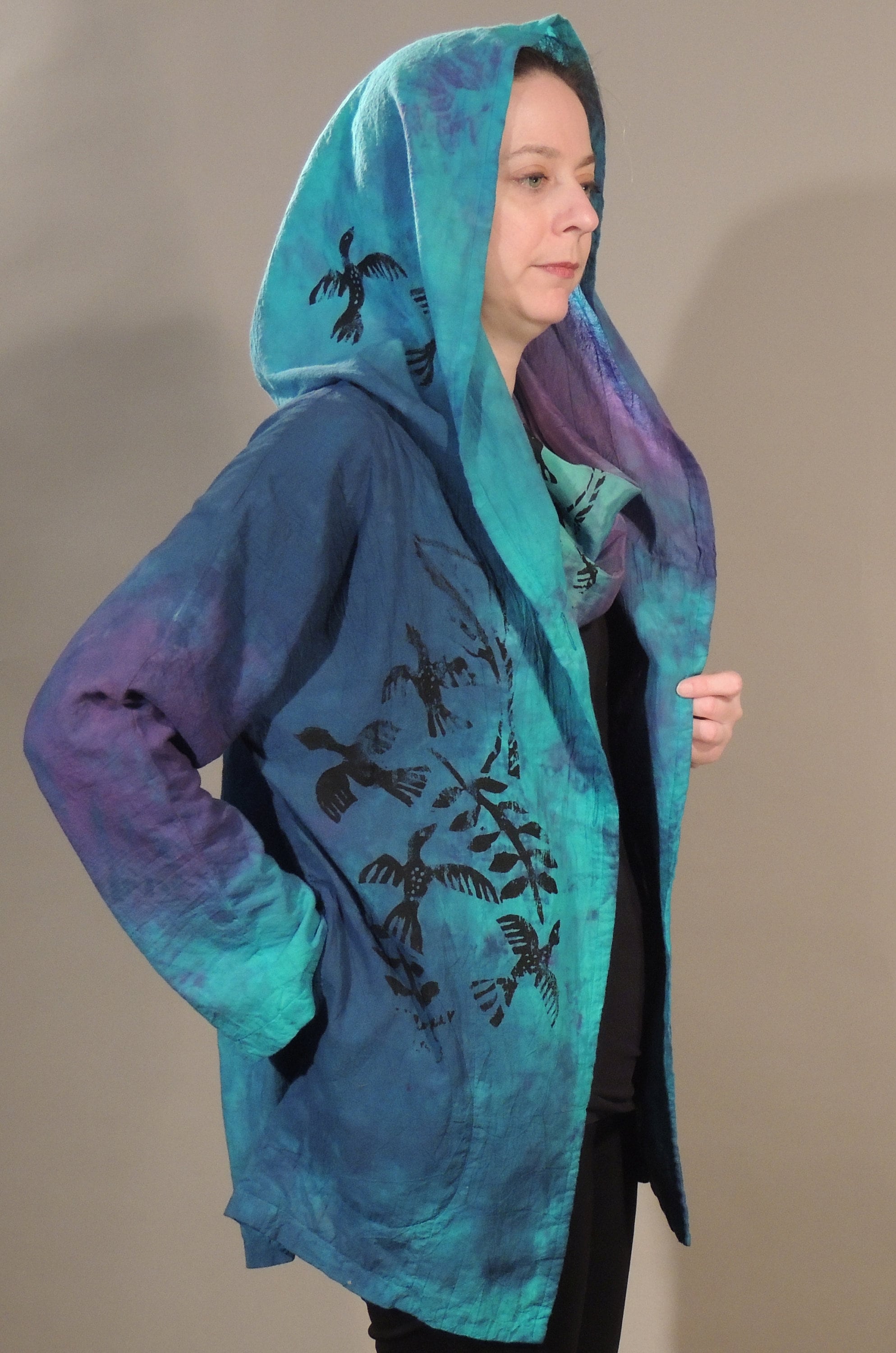 Bird Print Hooded Cotton Jacket. - Etsy