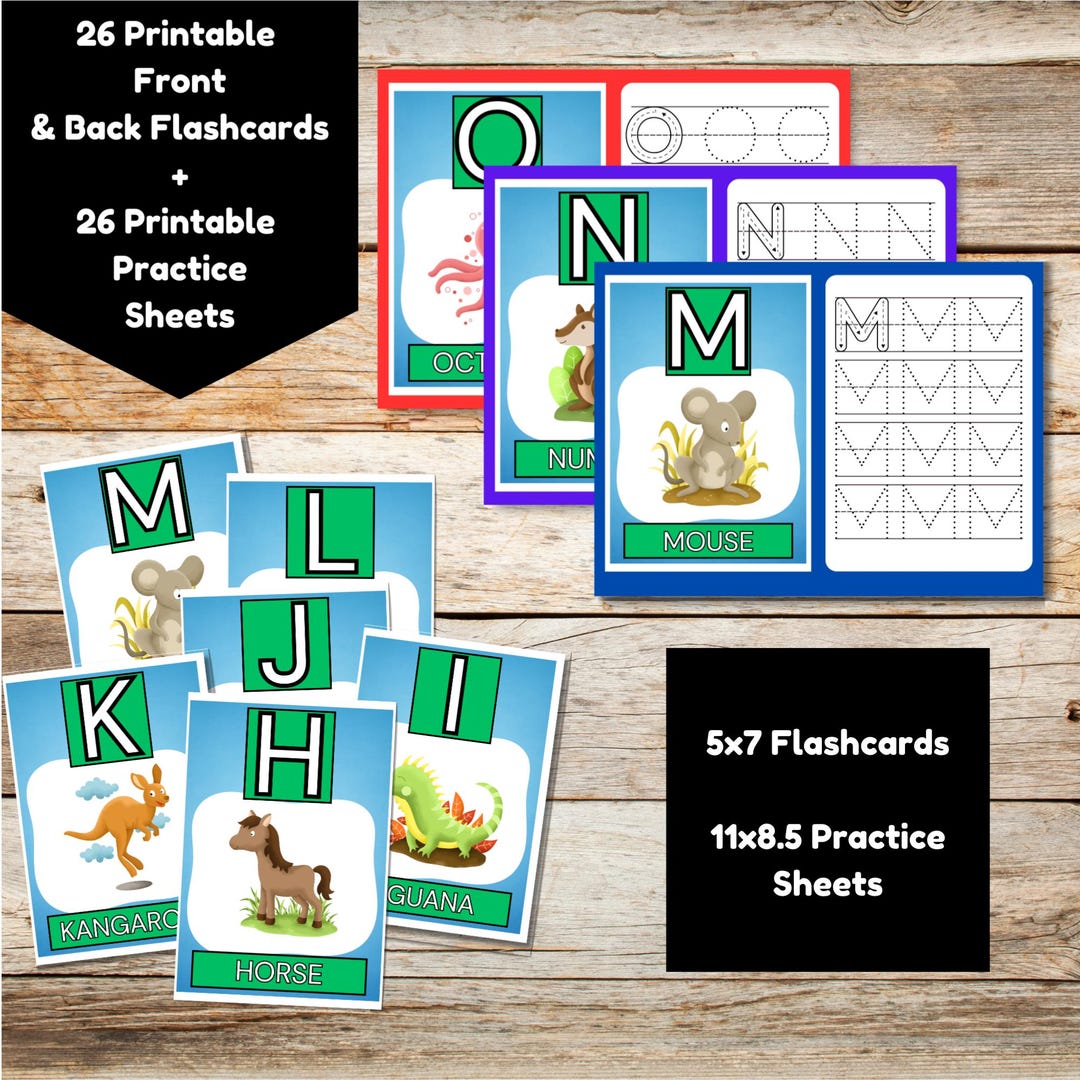 Animal Alphabet Flashcards Traceable Letter Practice Set-printable ...