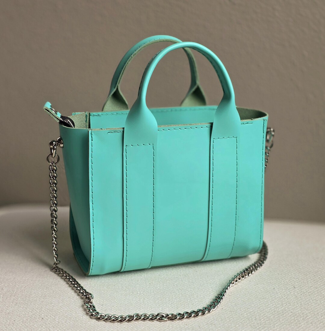 Unlined Leather Mini Tote With Nickel Plate Solid Brass Chain ...