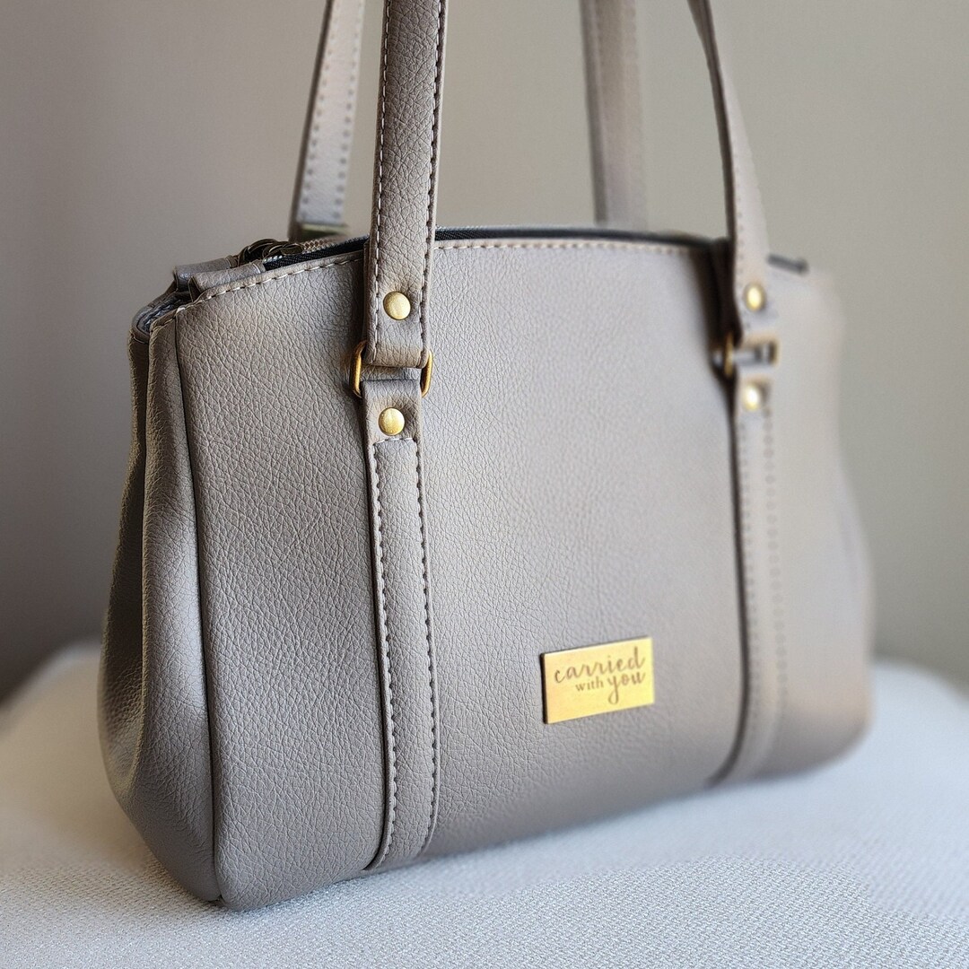 Greige Faux Leather Rowena Handbag - Metallic Navy Octopus Print Lining ...