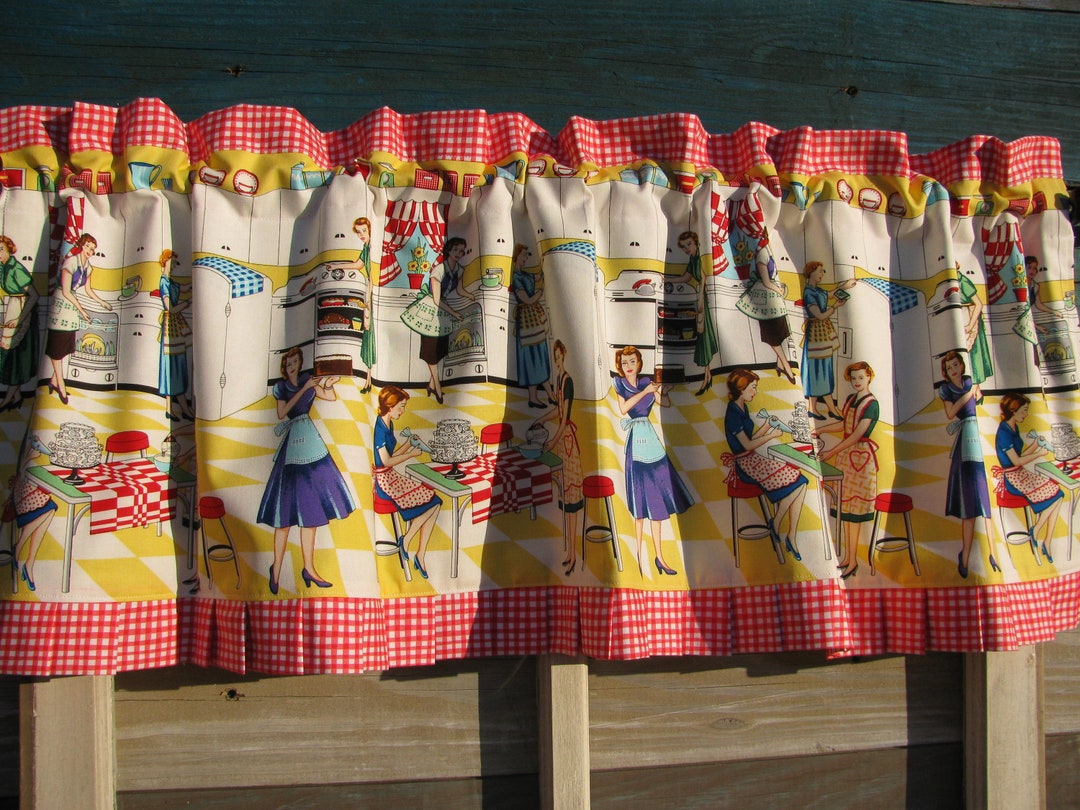 A. Retro Fifties Kitchen Valance, Window Topper. Red, Green, Yellow ...