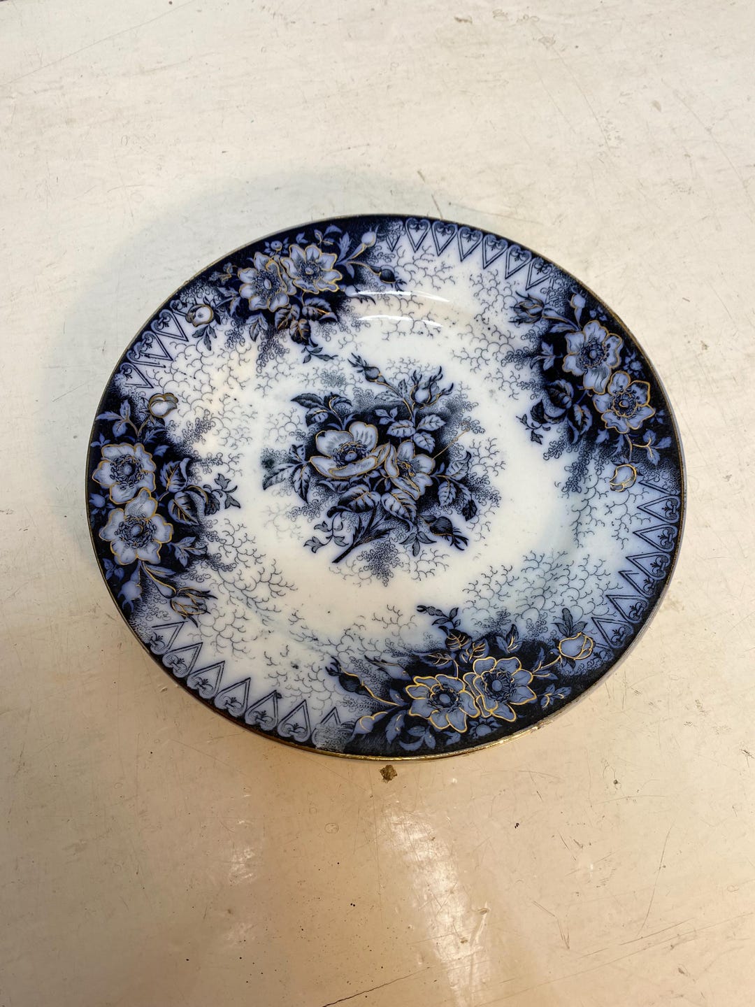 Vintage Flow Blue Plate, Eglantine K&G Luneville, France, Gold Detail ...