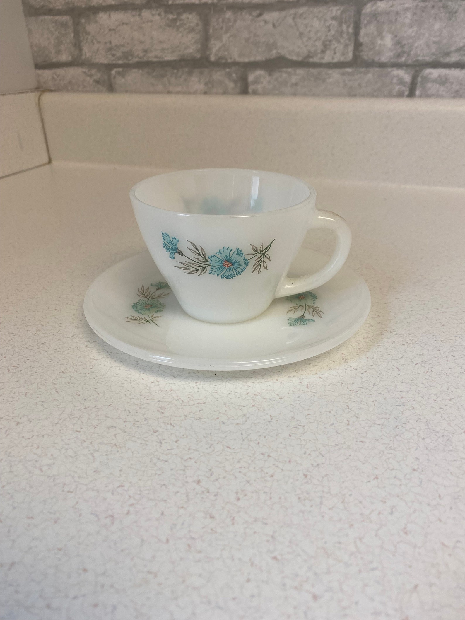 Vintage Fire King Teacup and Saucer Set, Bonnie Blue, Blue Carnation ...