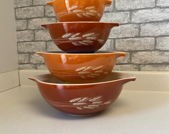 Vintage 70s 80s Full Complete Set of 4 Four Pyrex Autumn Harvest Wheat ...