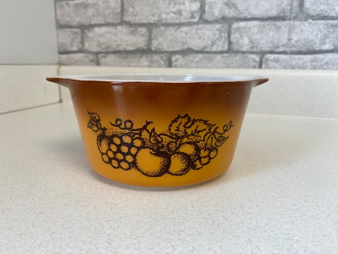 Vintage Pyrex, Old Orchard #473 1 Quart Casserole Dish, No Lid, Brown ...
