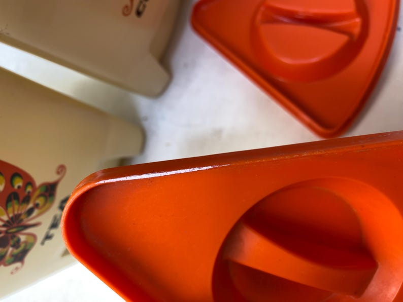 Vintage Coffee and Tea Canisters, Butterfly Motif, Sterilite, Orange ...