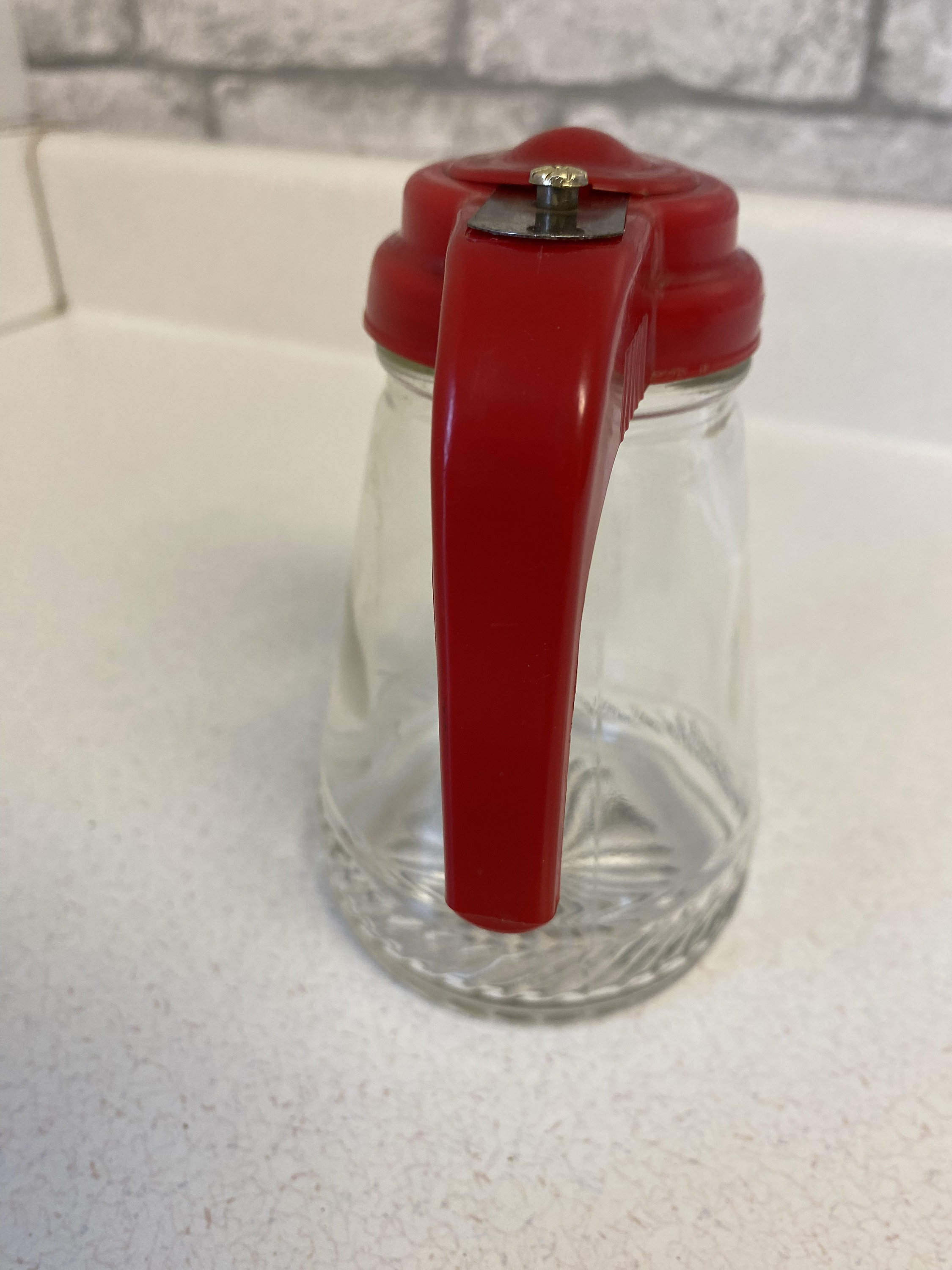 Vintage Syrup Pitcher, Drip Cut, Red Lid, Retro Serve Ware, Pretty ...