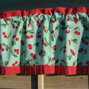 A. Retro Cherries Curtain, Valance, Fifties Style, Aqua and Red ...