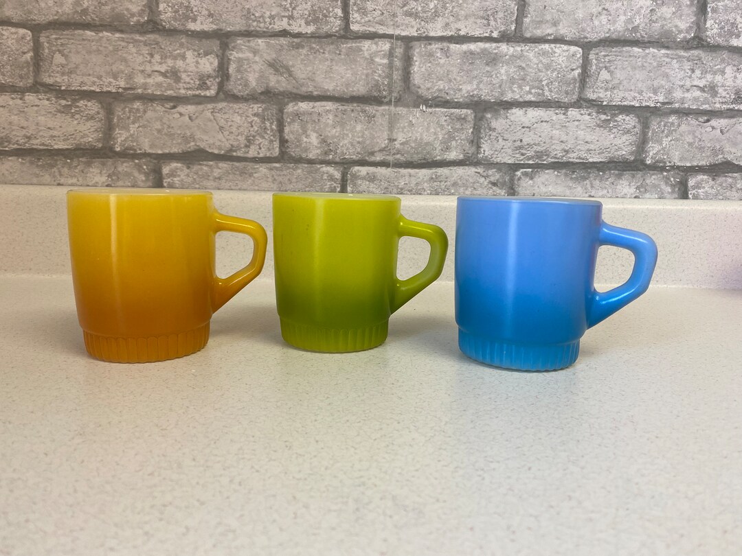 Vintage Fire King Mug Cup, Sold Individually, Stackable, Green, Yellow ...