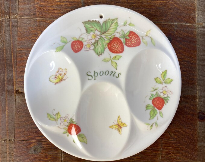 Vintage Spoon Rest, Strawberries, Floral and Butterflies, Melamine ...