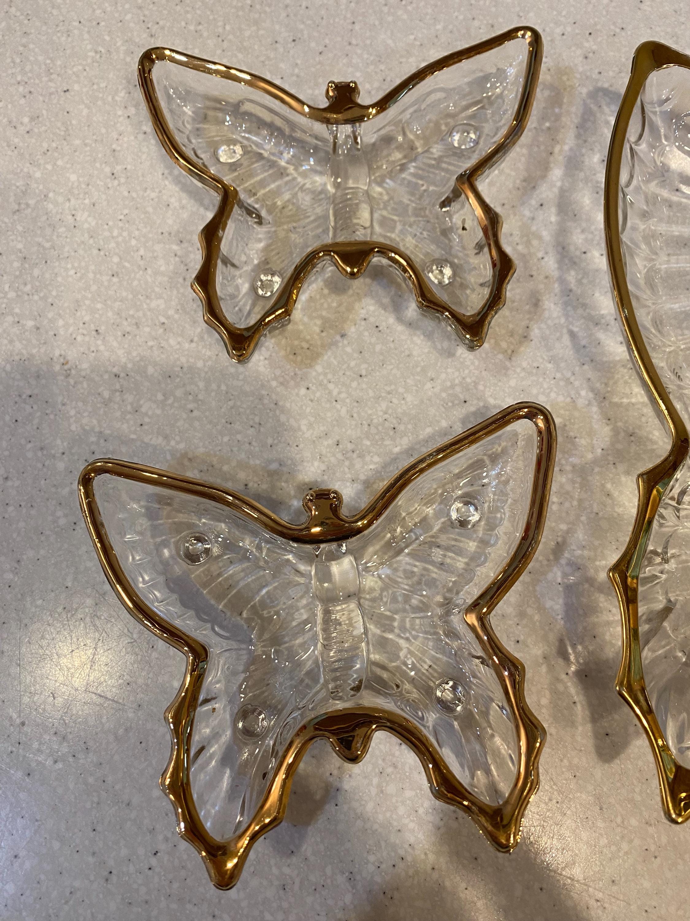 Vintage Butterfly Gold Edged Dish Set, Large Butterfly Serving Dish ...