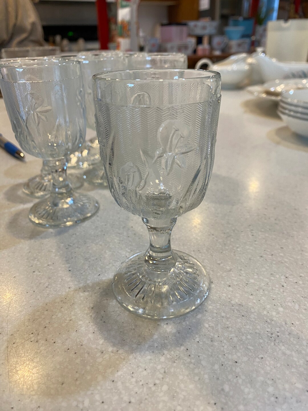 Vintage Iris and Herringbone Small Goblet, 3 Oz, 4.25", Footed Wine ...