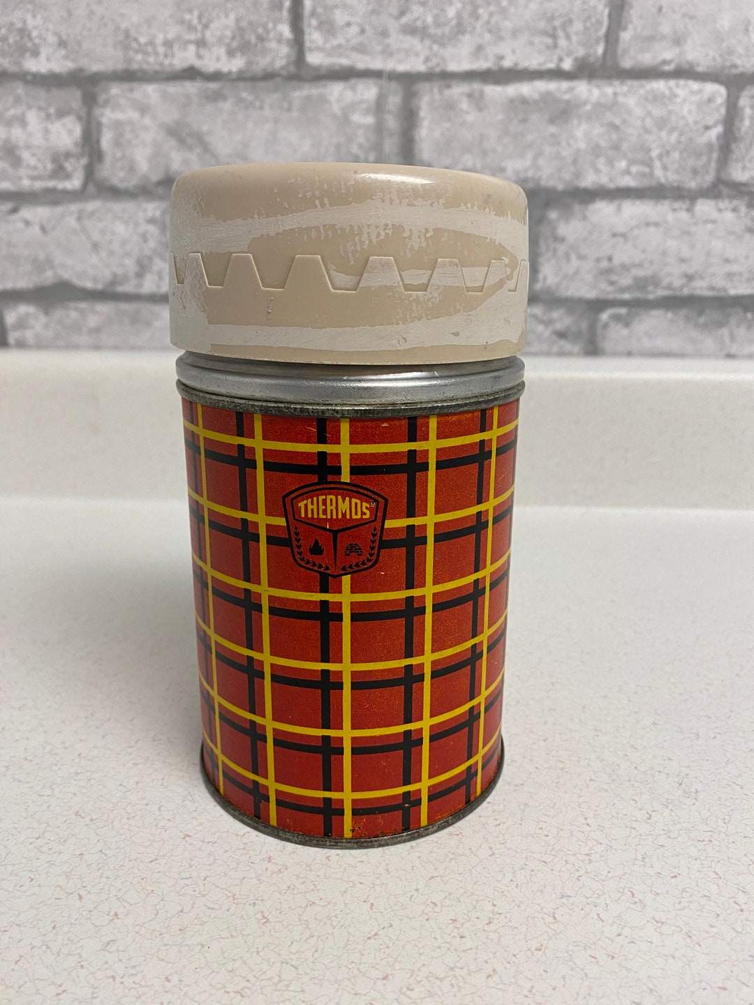 Vintage Thermos, Red Plaid, Yellow and Black Lines, Small, 10 Oz Size ...