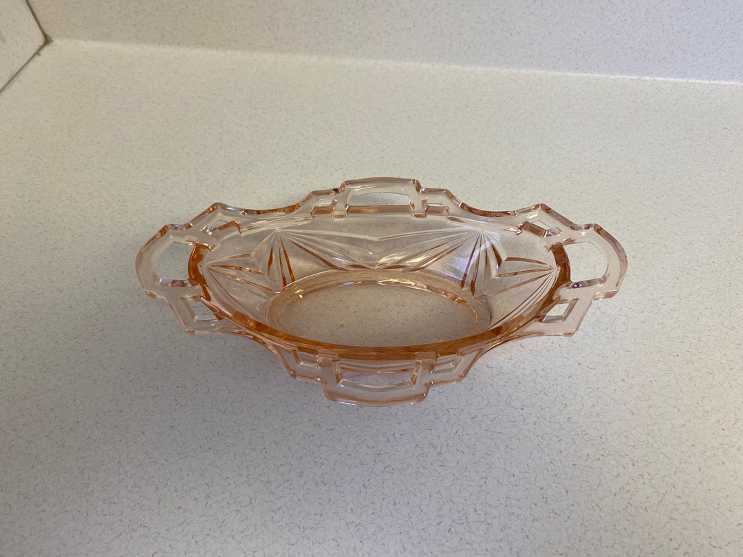 Vintage Pink Depression Glass, No 610 Pyramid Pickle Bowl, Handled ...