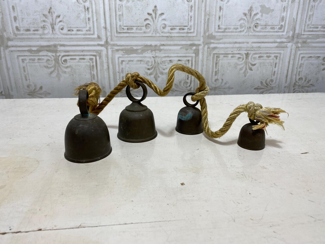 Vintage Brass Bells on String, 4 Heavy Bells, Graduating Sizes ...