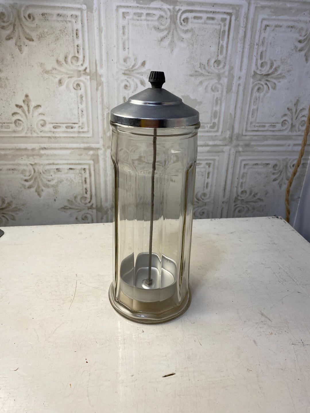 Vintage Glass Straw Dispenser, Diner Style, Chrome Lid and Insert ...