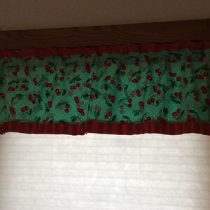 A. Retro Cherries Curtain, Valance, Fifties Style, Aqua and Red ...