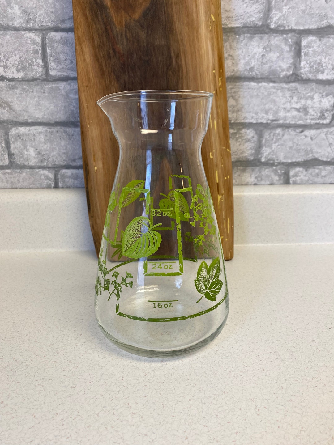 Vintage Carafe, Decanter, Libbey Lime Green Leaf, With Ounce ...
