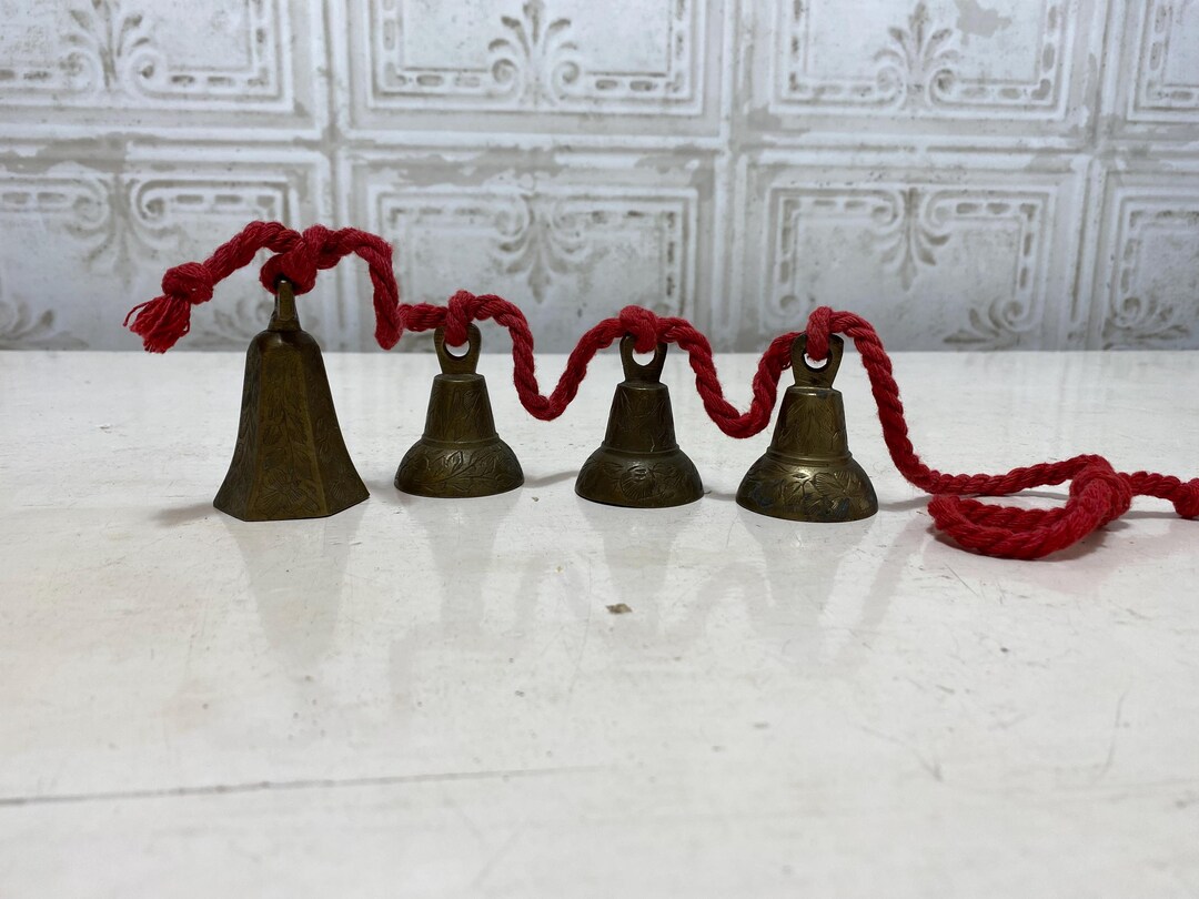 Vintage Brass Bells on String, 4 Sarna Bells, Different Shapes and ...