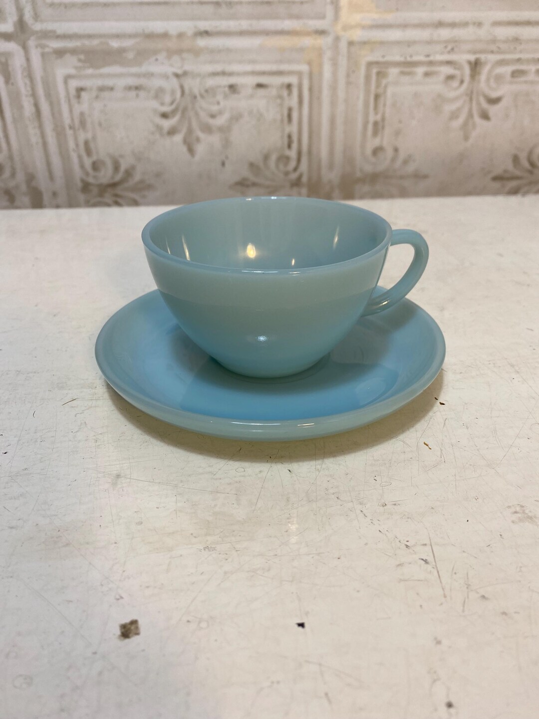 Vintage Tea Cup and Saucer, Fire King, Turquoise Blue, Light Blue - Etsy