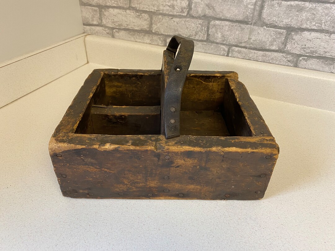 Vintage Wooden Box, Leather Handle, Tool Box, Tote, Caddy, Farmhouse ...
