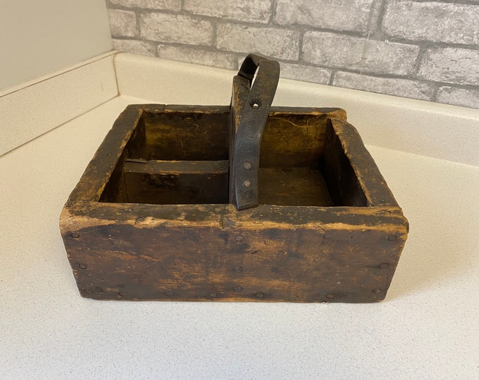 Vintage Wooden Toolbox – Rustic Handcrafted Carrier, Farmhouse Box, Primitive Box, Rustic Decor ...