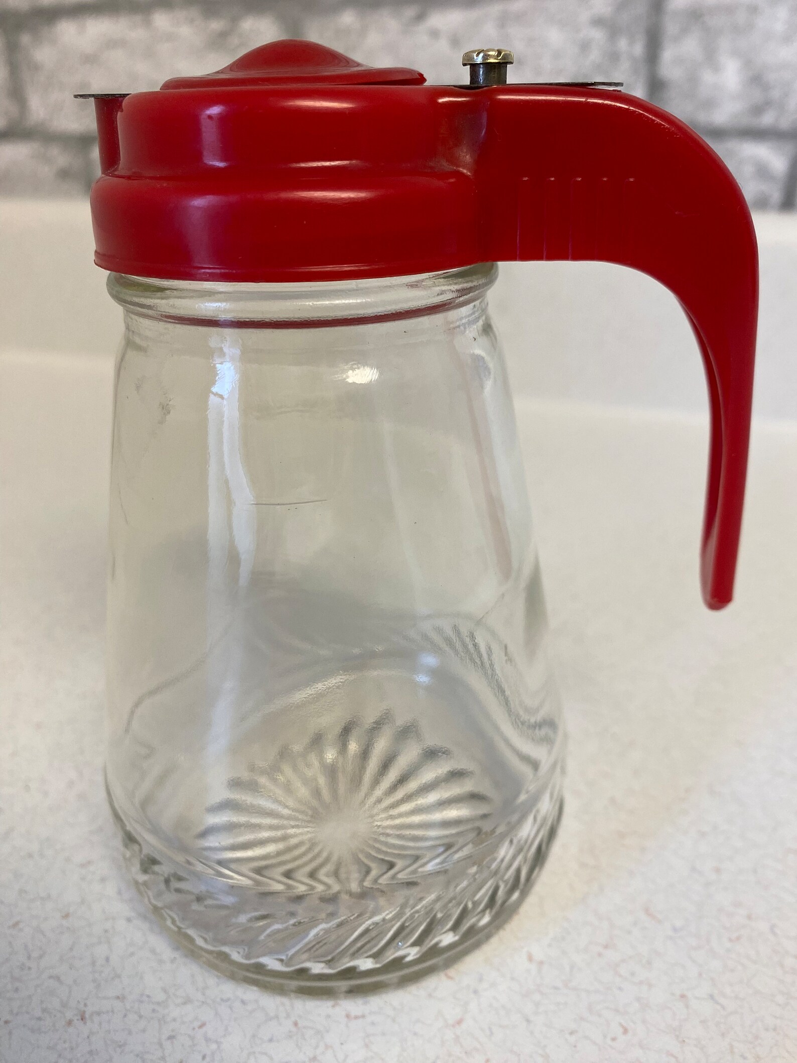 Vintage Syrup Pitcher, Drip Cut, Red Lid, Retro Serve Ware, Pretty ...