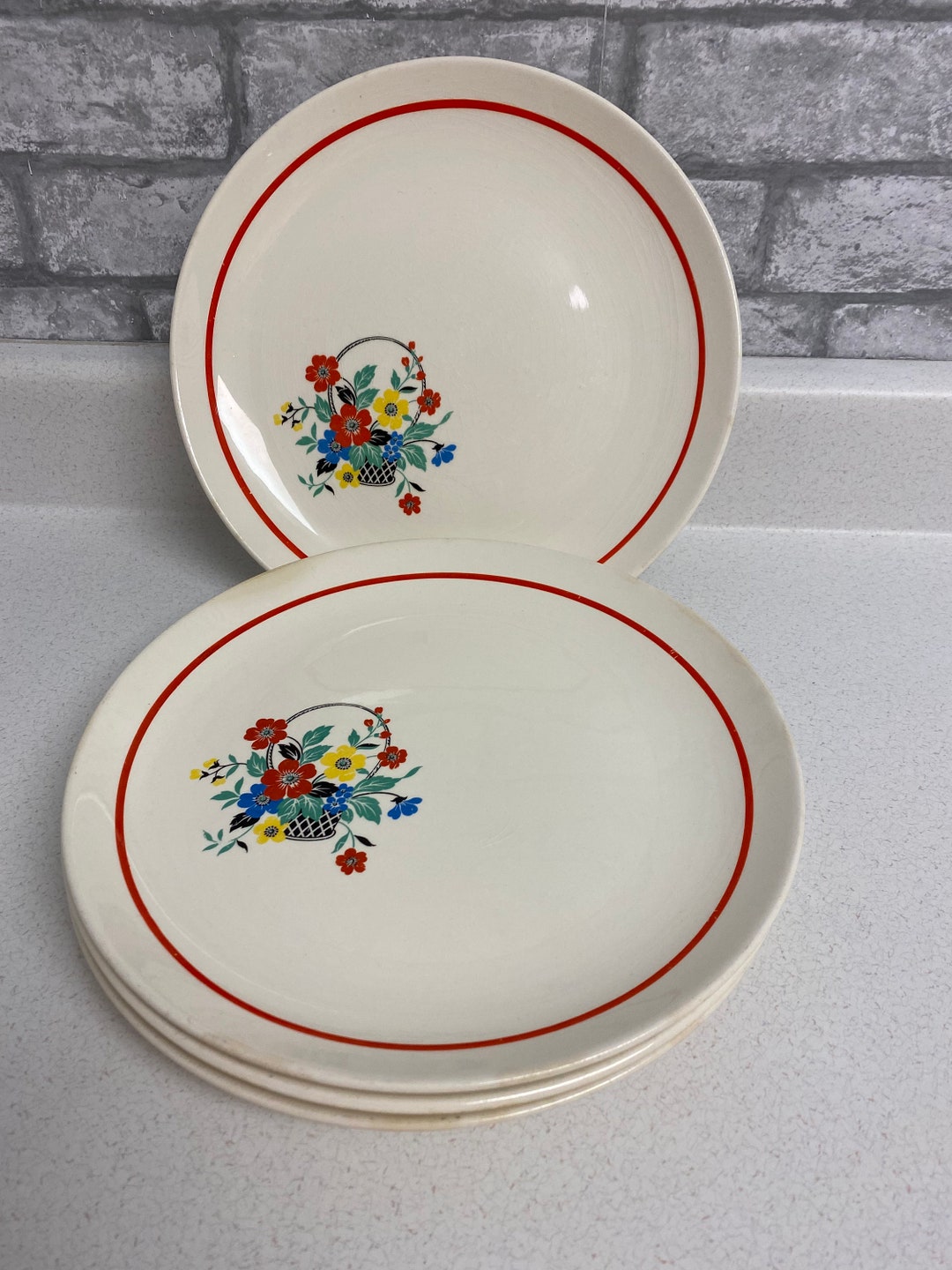 Vintage Crown Potteries 10" Dinner Plates, Set of 4, Retro Design ...