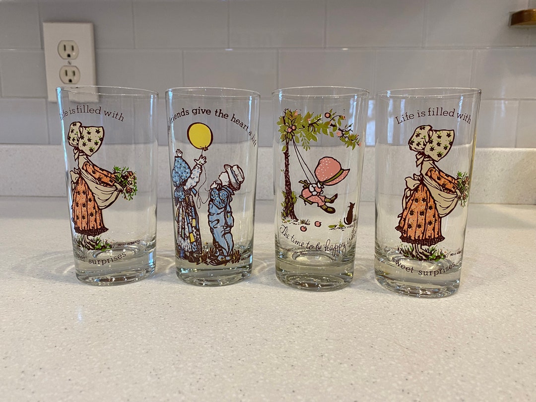 Vintage Holly Hobbie Glass Water Tumblers Ice Tea Glasses Vintage