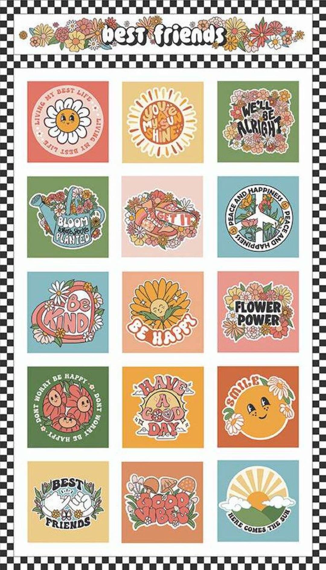 Fabric, Besties, Best Friends Panel, by Riley Blake, 15 Pictures, 24" X ...