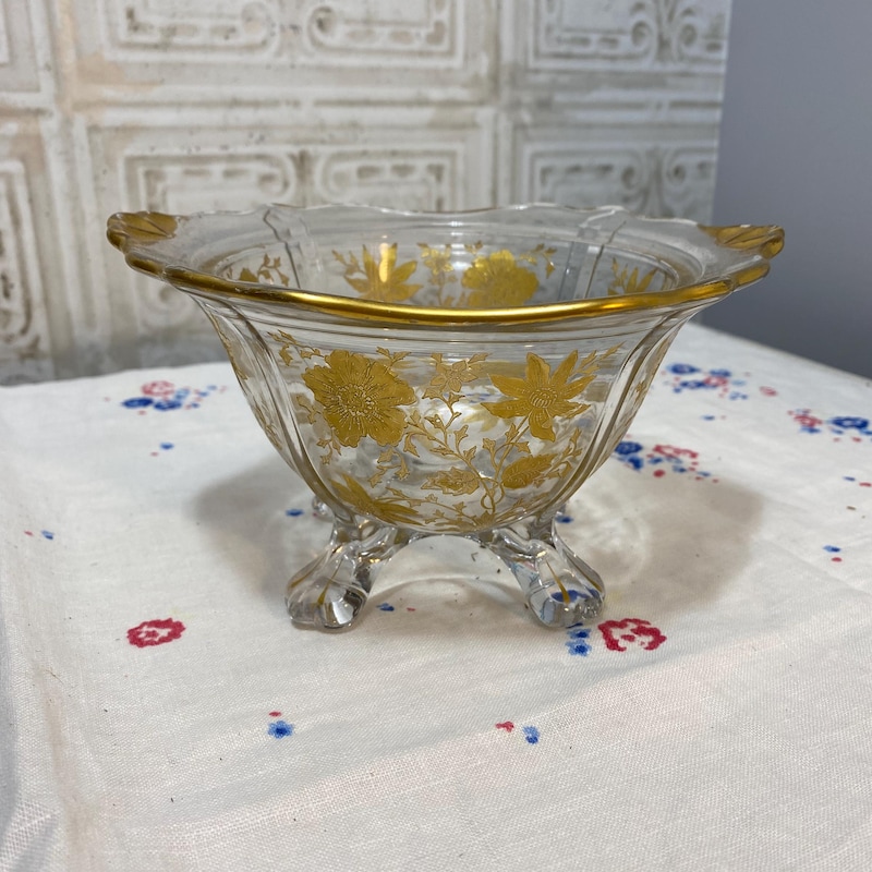 Footed Candy Dish With Gold Etsy 2278