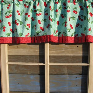 A. Retro Cherries Curtain, Valance, Fifties Style, Aqua and Red ...