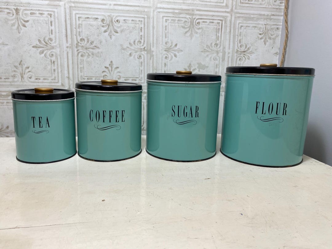 Vintage Canister Set, Turquoise Teal and Black, Gold Knobs, Decoware ...