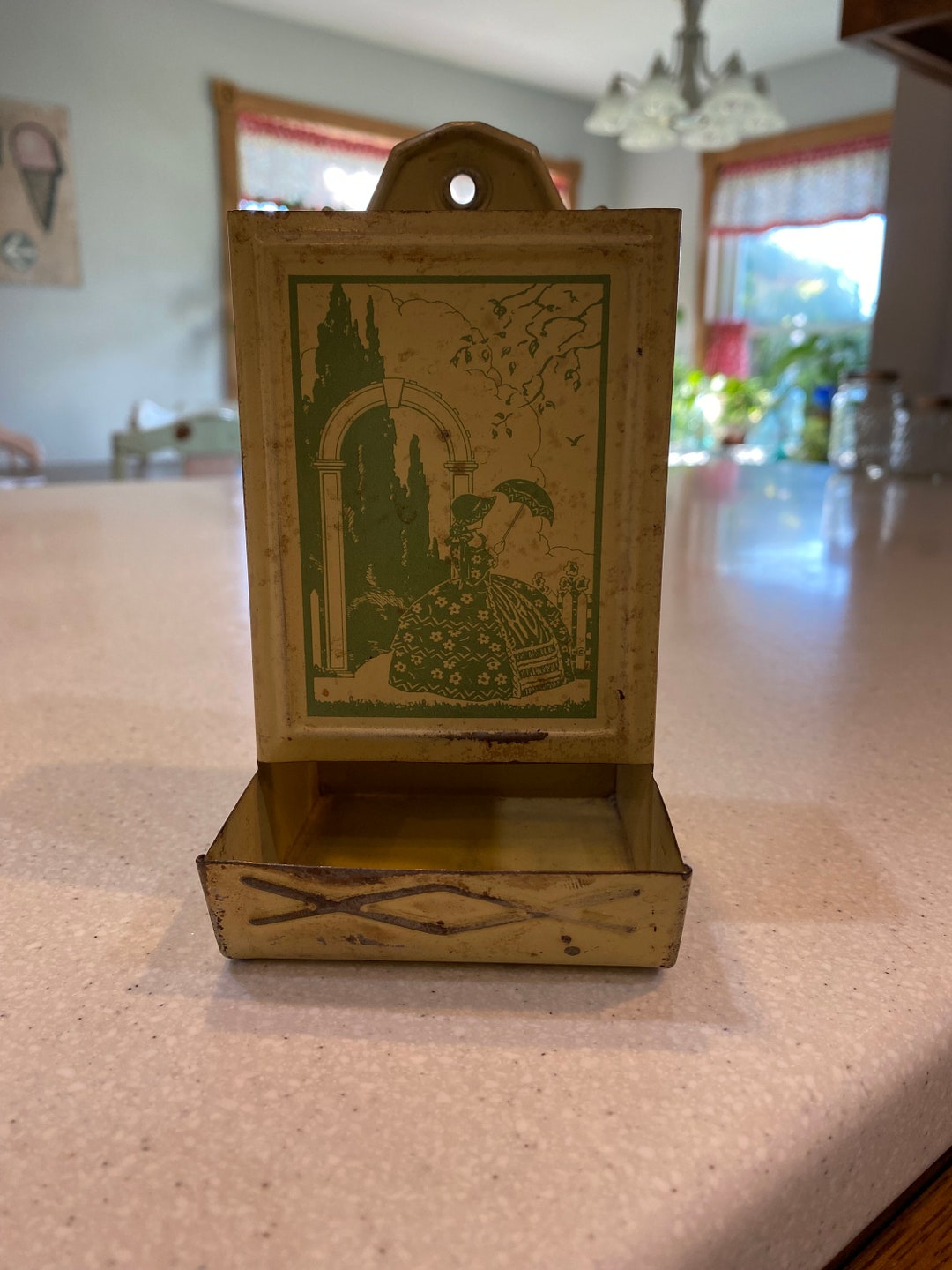 Vintage Metal Matchbox Holder, Matches, Cream/yellow and Green, Lady ...