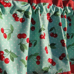 A. Retro Cherries Curtain, Valance, Fifties Style, Aqua and Red ...