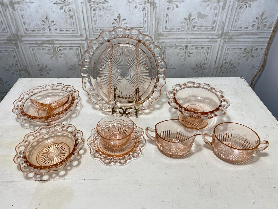Vintage Old Colony Lace Edge Open Lace, Pink Depression Glass, Sold ...