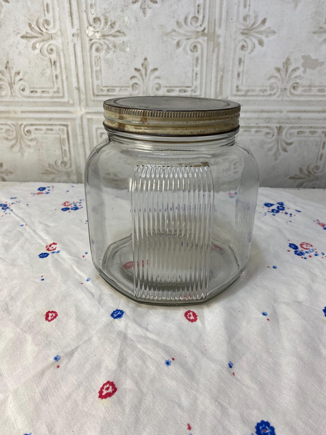 Vintage Octagonal Shaped Mission Striped Glass Jar, Unusual, 8 Sided ...