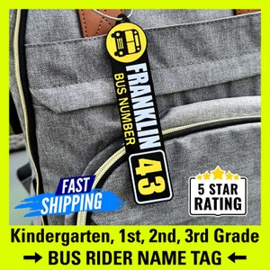 Bus Rider Back Pack Tag, 1st Grade, 2nd Grade, 3rd Grade School Bus ...