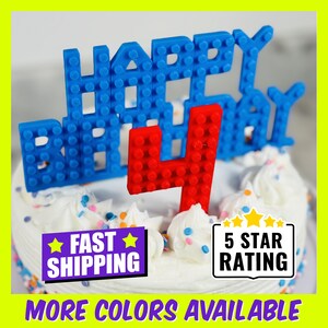 Brick Birthday Cake Topper, Happy Birthday Brick Topper With Number ...