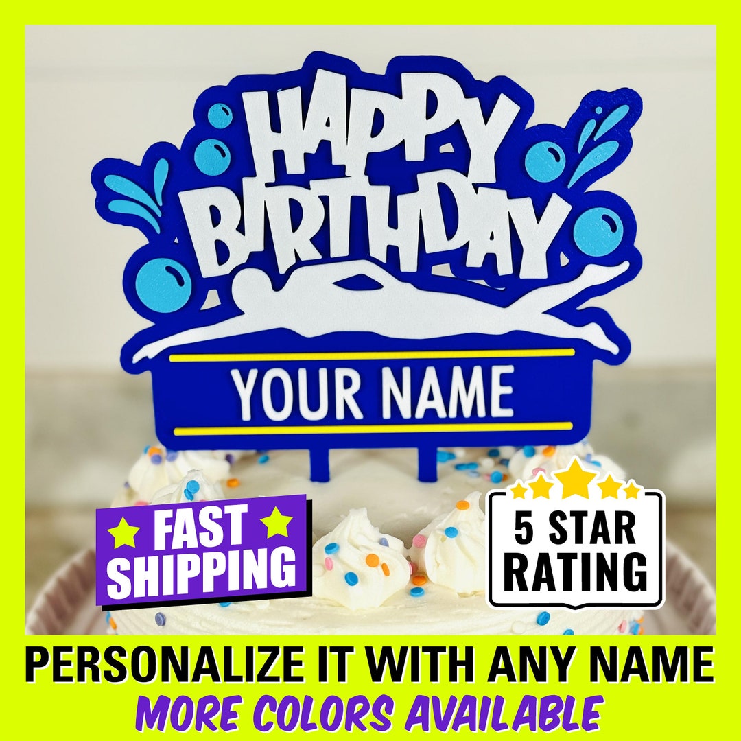 Personalized Swimming Birthday Cake Topper, Swimming Birthday Party ...