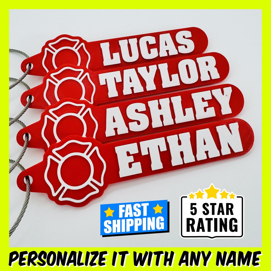 Firefighter Bag Tag, Personalized Fireman Keychain, Custom Fireman Name ...