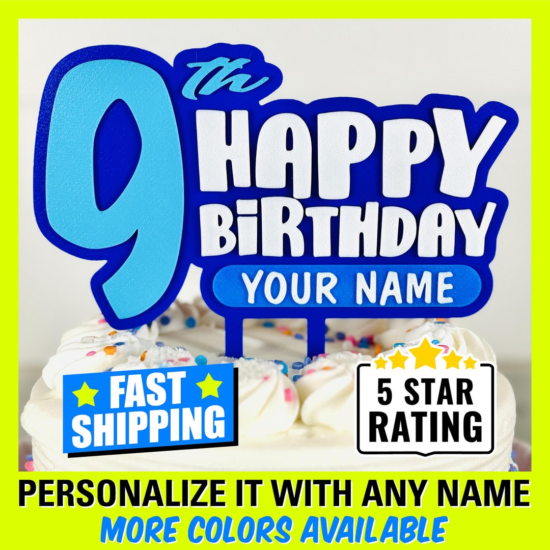 Personalized 9th Birthday Cake Topper, Custom Name Cake Decoration ...