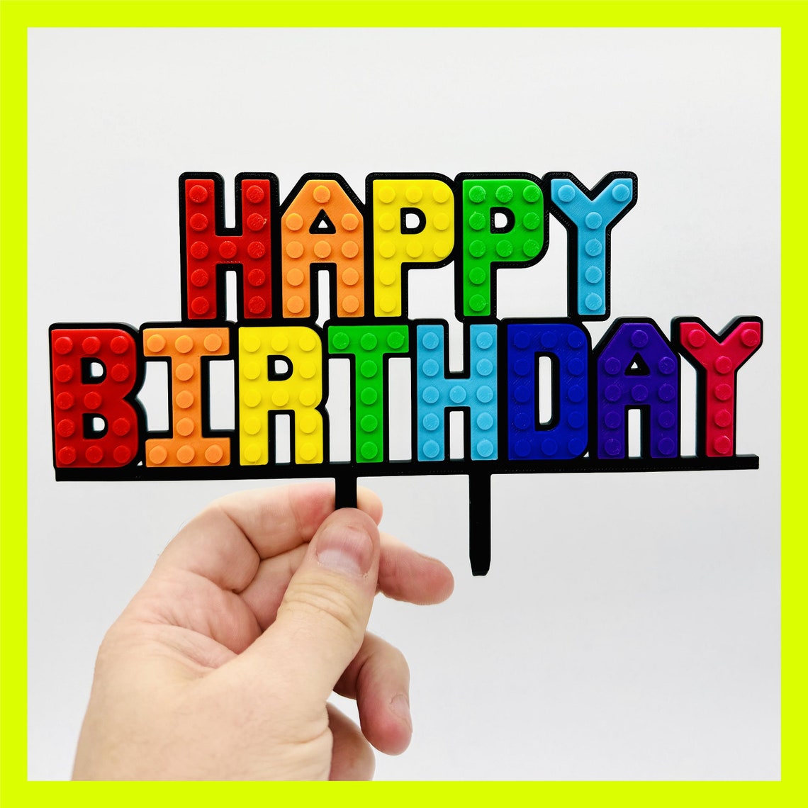 Brick Cake Topper, Happy Birthday Building Brick Cake Topper, Colorful ...