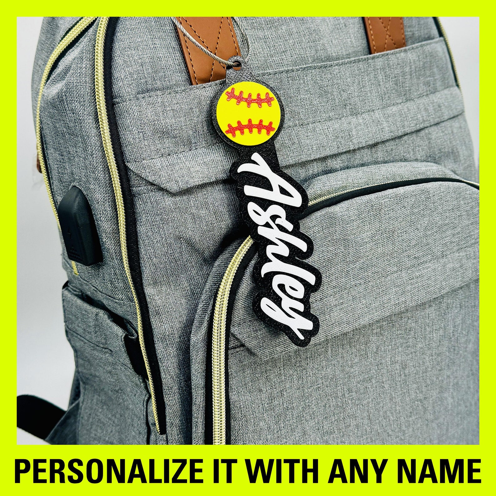 Softball Bag Tag, Personalized Softball Keychain, Custom Softball Name ...