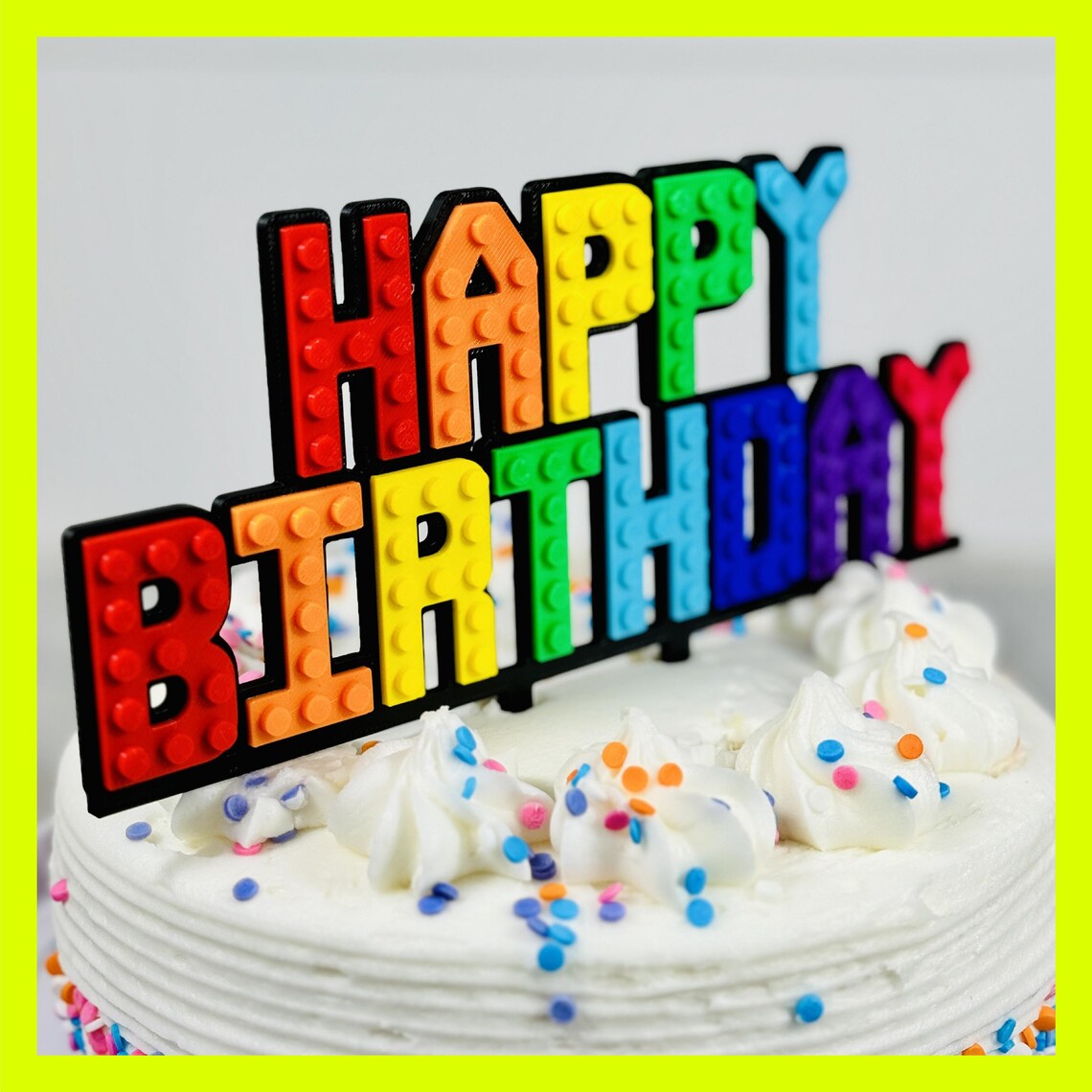 Brick Cake Topper, Happy Birthday Building Brick Cake Topper, Colorful ...