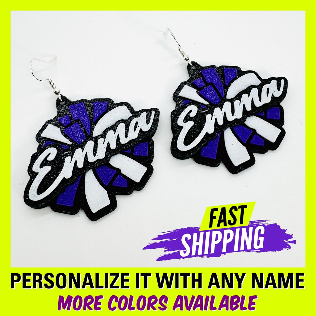 Personalized 3D Cheer Earrings, Custom Cheer Name Earrings, Custom ...