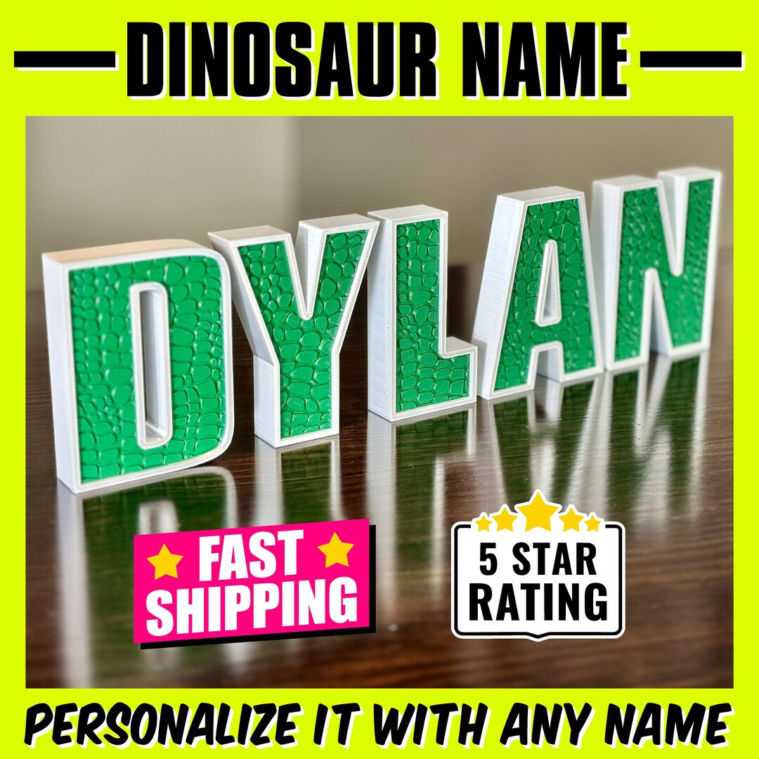 Personalized Dinosaur Name, 3D Printed Name, Customizable Colors ...