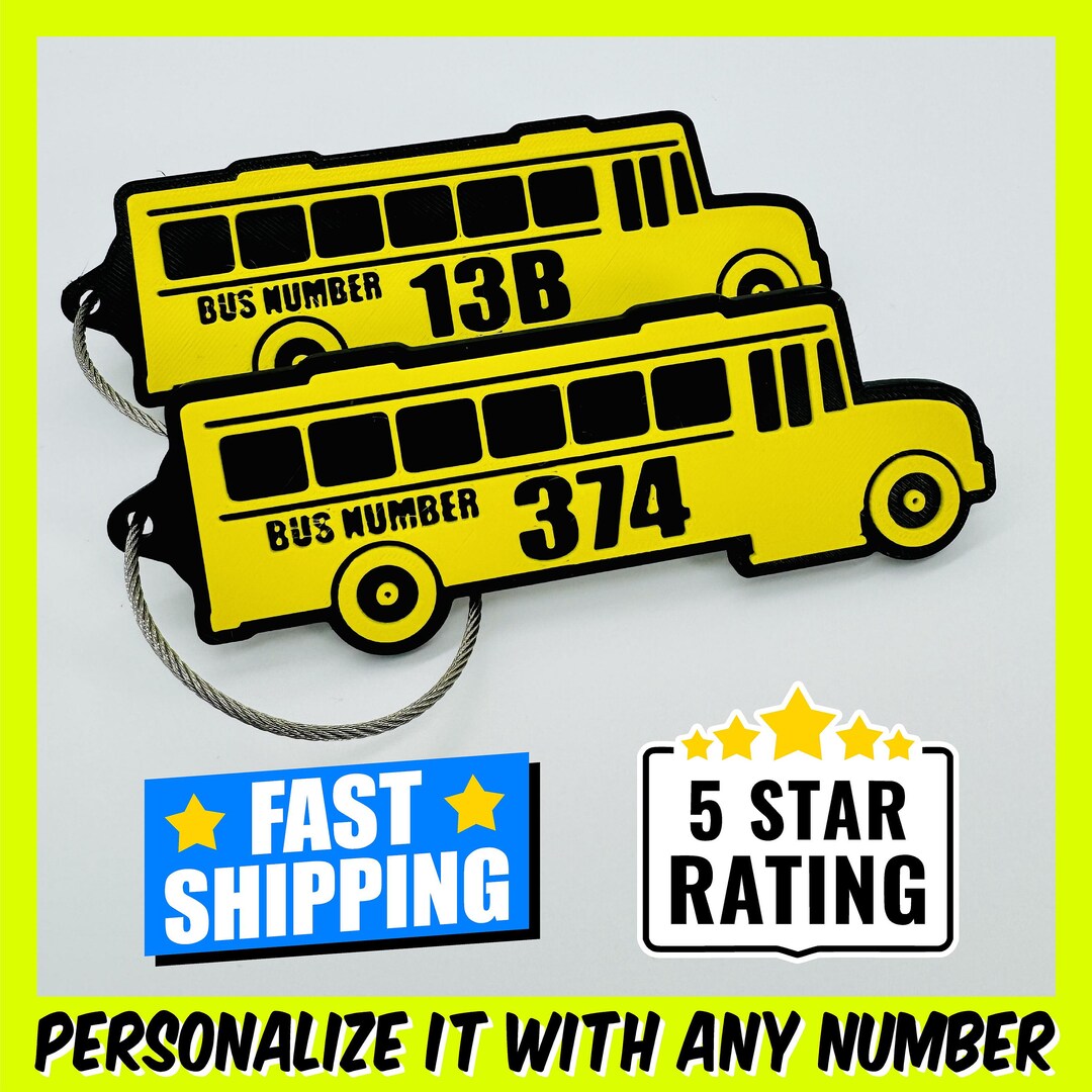 Bus Rider Back Pack Tag, Custom Bus Number Keyring, Back to School Bus ...