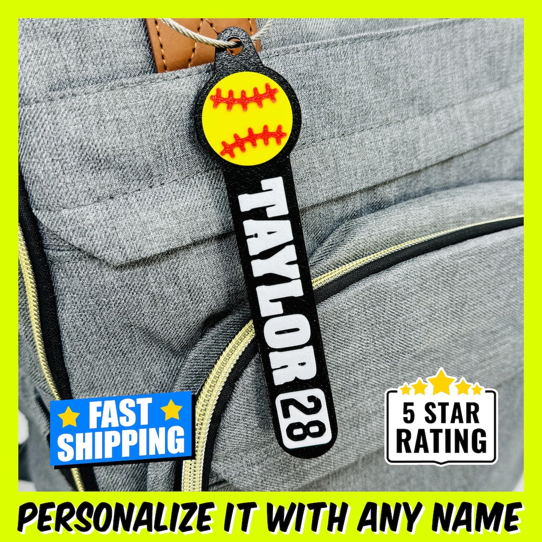 Softball Bag Tag, Personalized Softball Keychain, Custom Softball Name ...